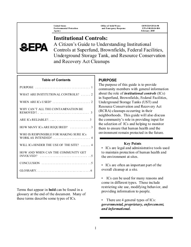 A Citizen's Guide to Understanding Institutional Controls at Superfund ...