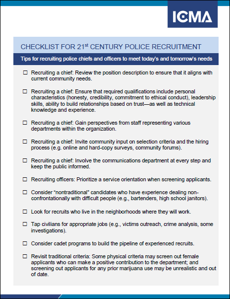 Checklist for 21st Century Police Recruitment | icma.org